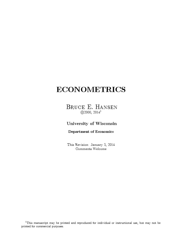 Econometrics 2014 Version By Bruce E Hansen Download Free Pdf Ordinary Least Squares