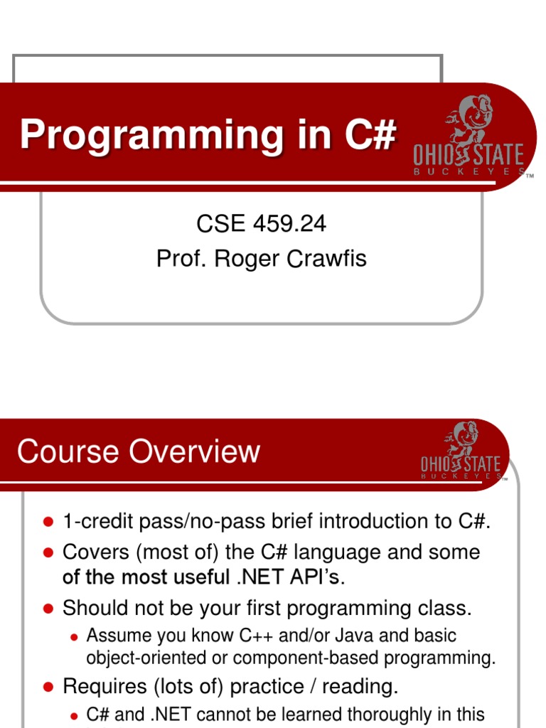 Programming in C#: CSE 459.24 Prof. Roger Crawfis | PDF | C Sharp ...