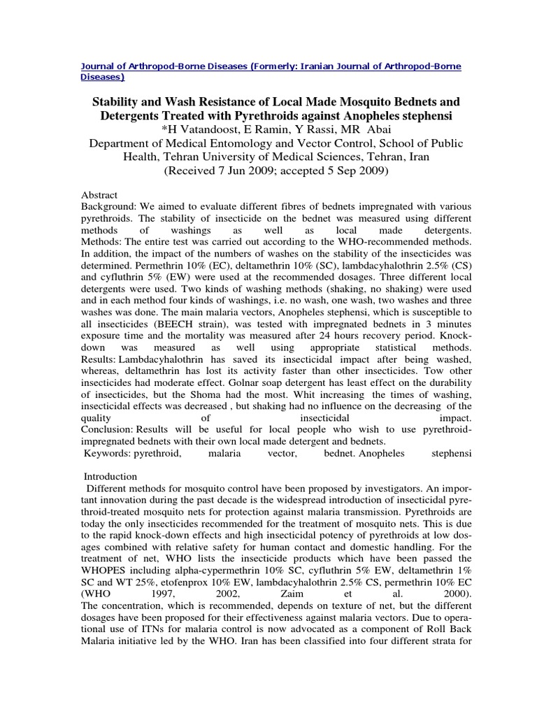 Bioassay Cone Size | PDF | Mosquito Net | Malaria