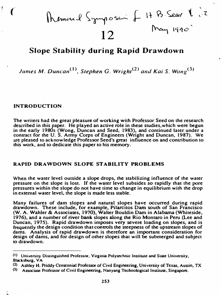 (1991 Duncan & Wright) Slope Stability During Rapid Drawdown | PDF | Strength Of Materials ...