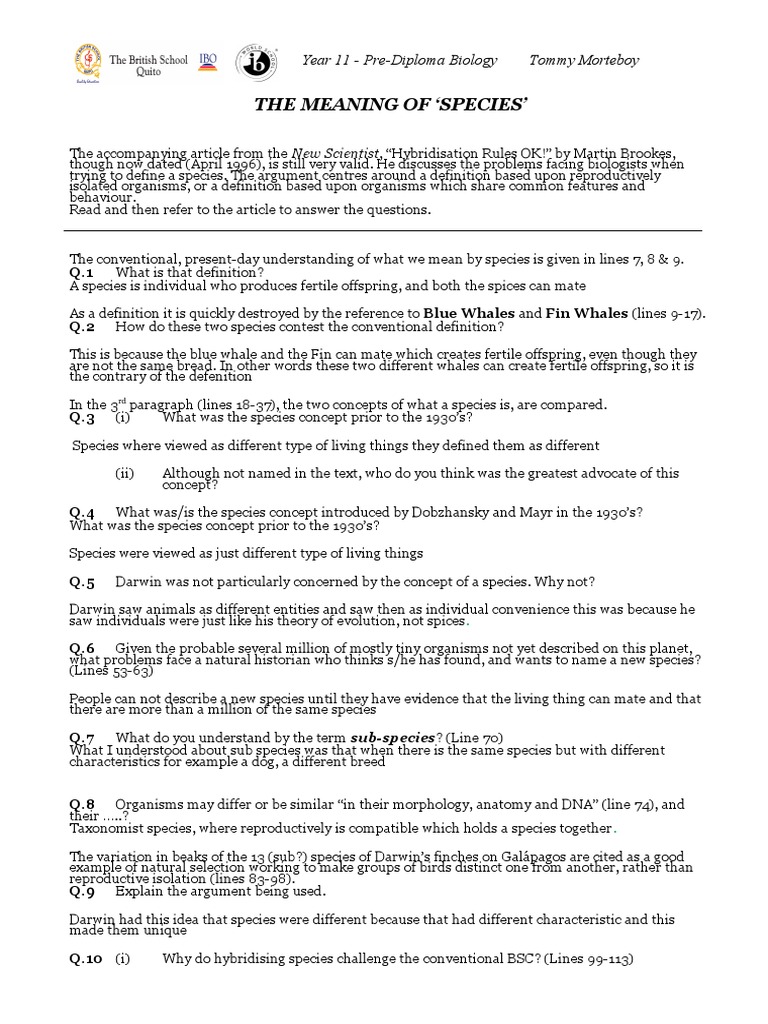 Hybridisation Questions | PDF | Hybrid (Biology) | Species