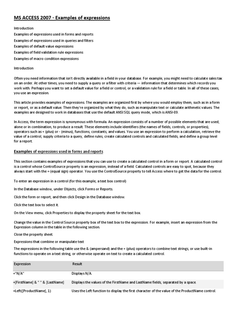 MS Access 2007 | Download Free PDF | Sql | Microsoft Access