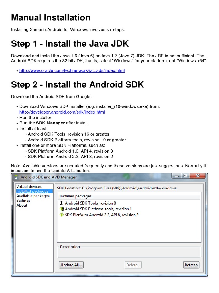 Six Step Manual for Installing Xamarin.Android for Windows: Download Java JDK and Android SDK ...