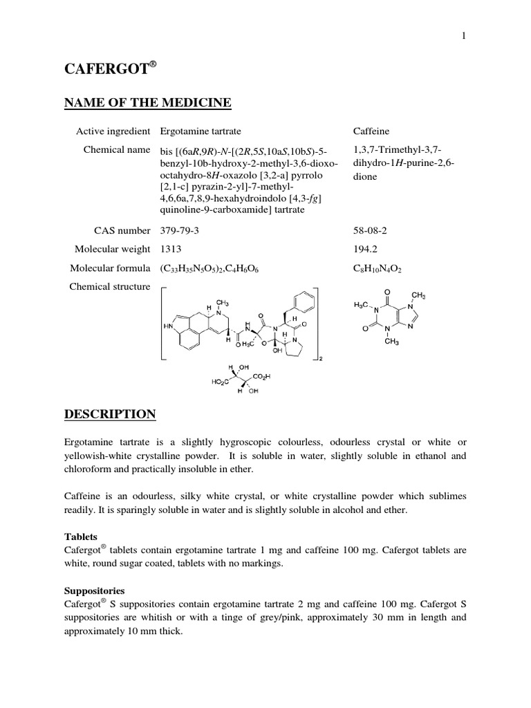 Cafergot: Name of The Medicine | PDF | Caffeine | Migraine