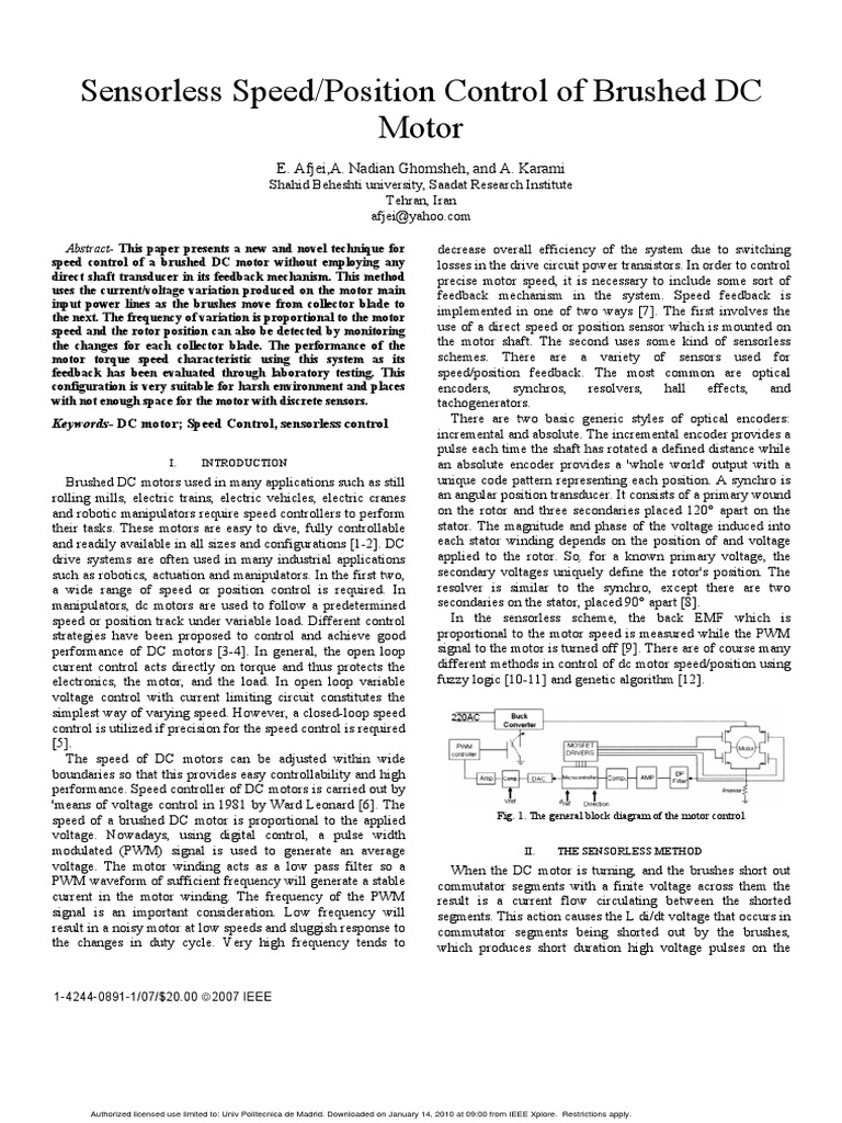 Brushed DC Sensorless Feedback | PDF | Electric Motor | Force