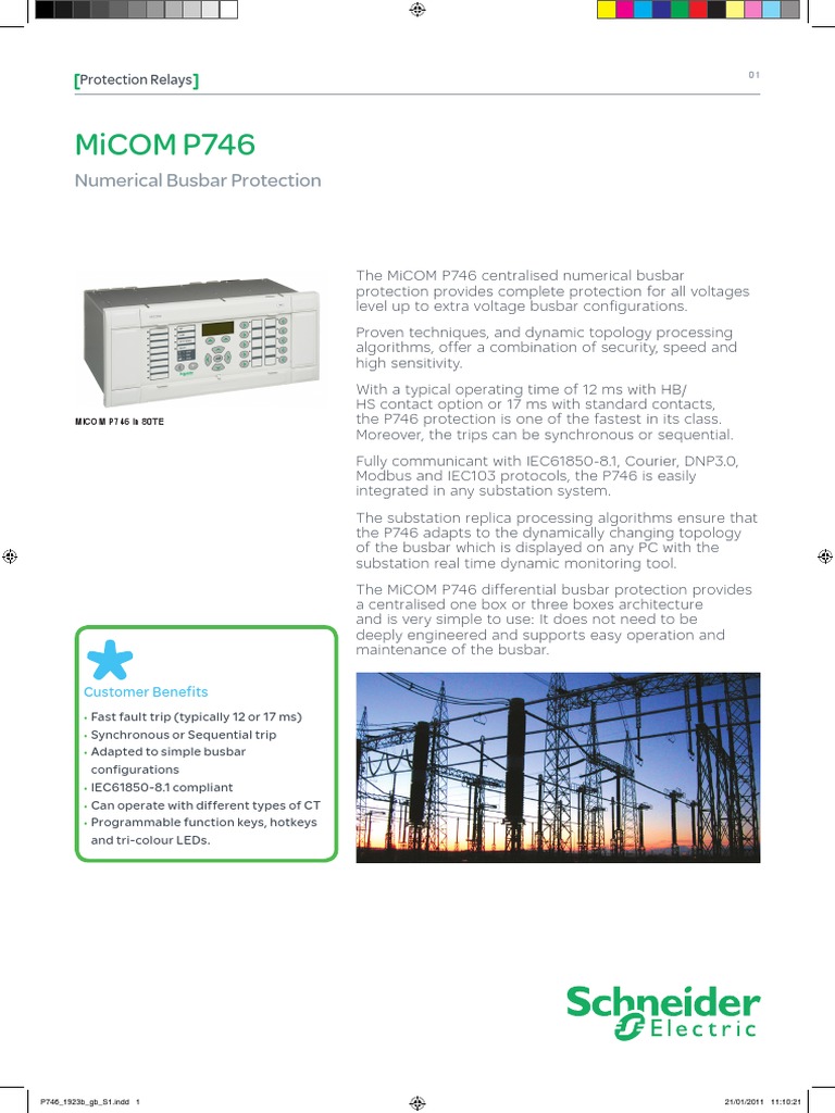 Micom P746: Numerical Busbar Protection | PDF | Relay | Electrical ...