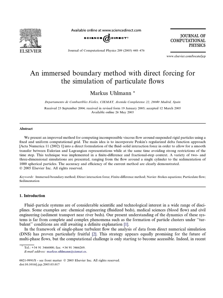 An Immersed Boundary Method With Direct Forcing For The Simulation of Particulate Flows | PDF ...