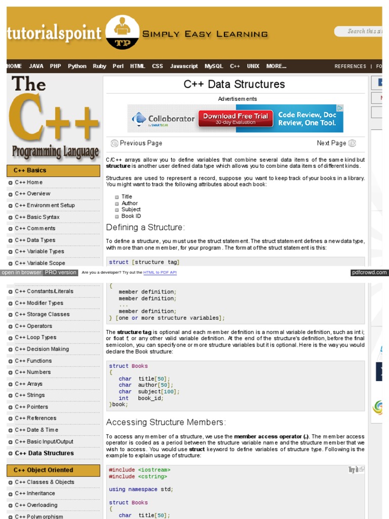 Tutorialspoint Com Cplusplus Cpp Data Structures Htm Pdf C Programming Paradigms 4854