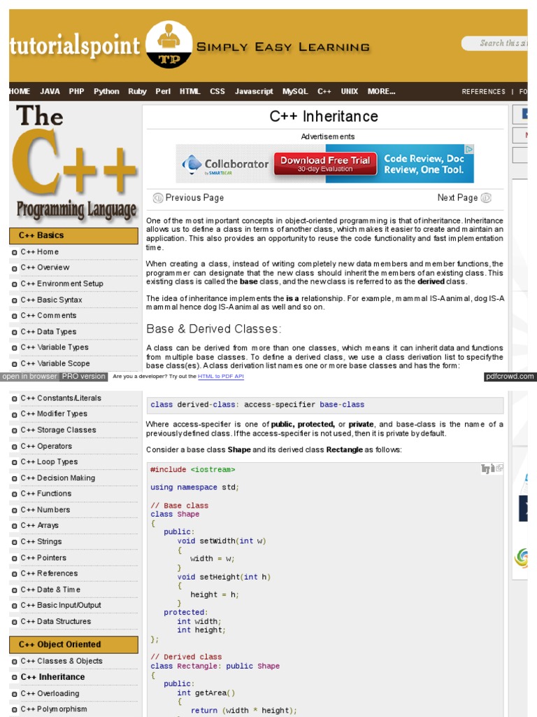 WWW Tutorialspoint Com Cplusplus CPP Inheritance HTM | PDF | C++ | Class (Computer Programming)