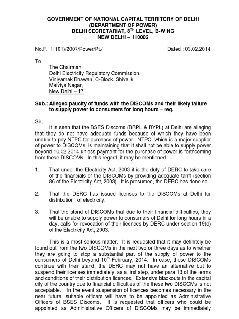 Government of National Capital Territory of Delhi (Department of Power ...