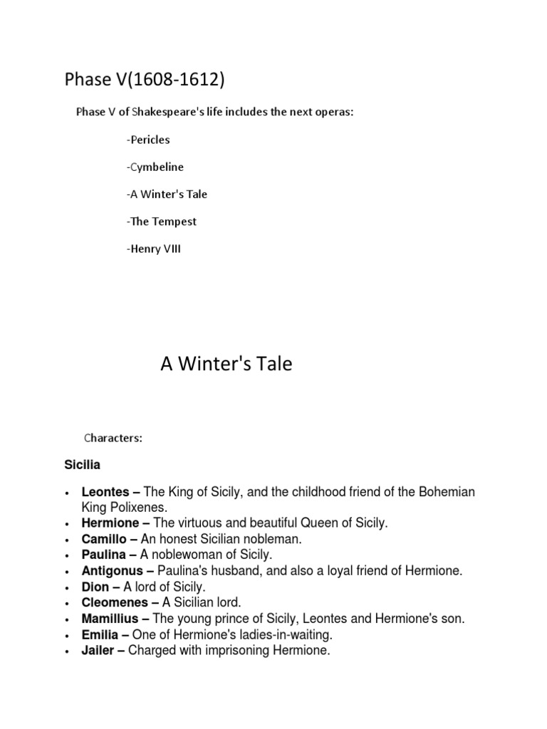 Phase V (1608-1612) : A Winter's Tale | PDF