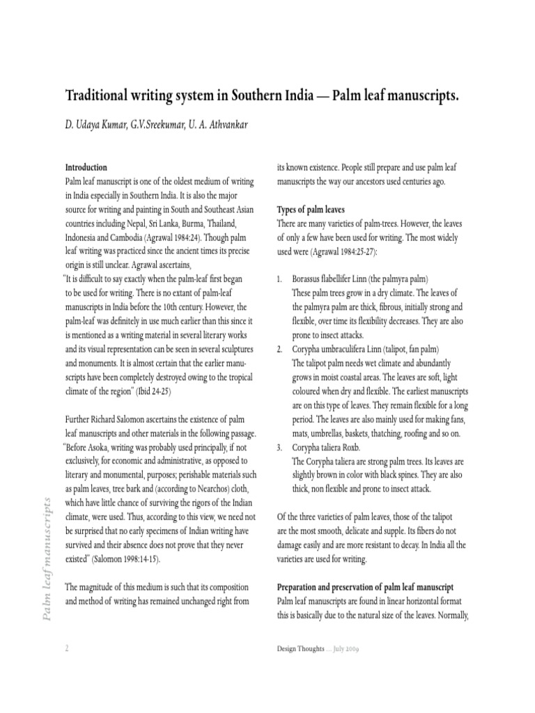 Traditional Writing System in Southern India - Palm Leaf Manuscripts. | PDF | Manuscript | Nature