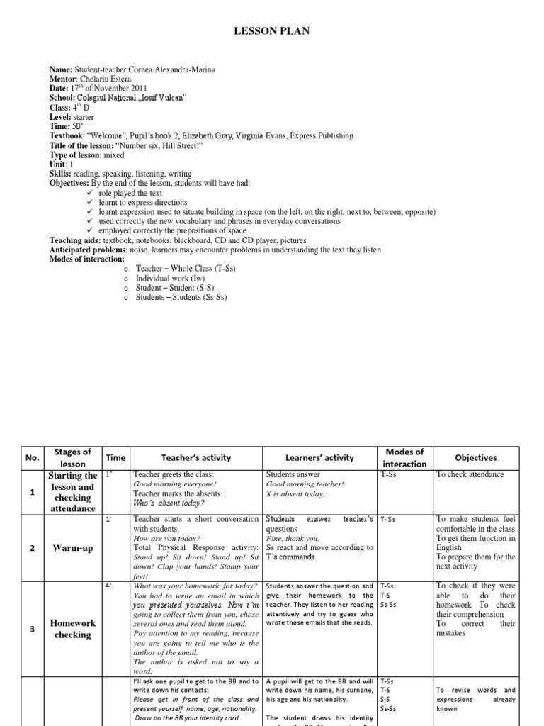 Lesson Plan - Number Six, Hill Street! | Download Free PDF | Lesson ...