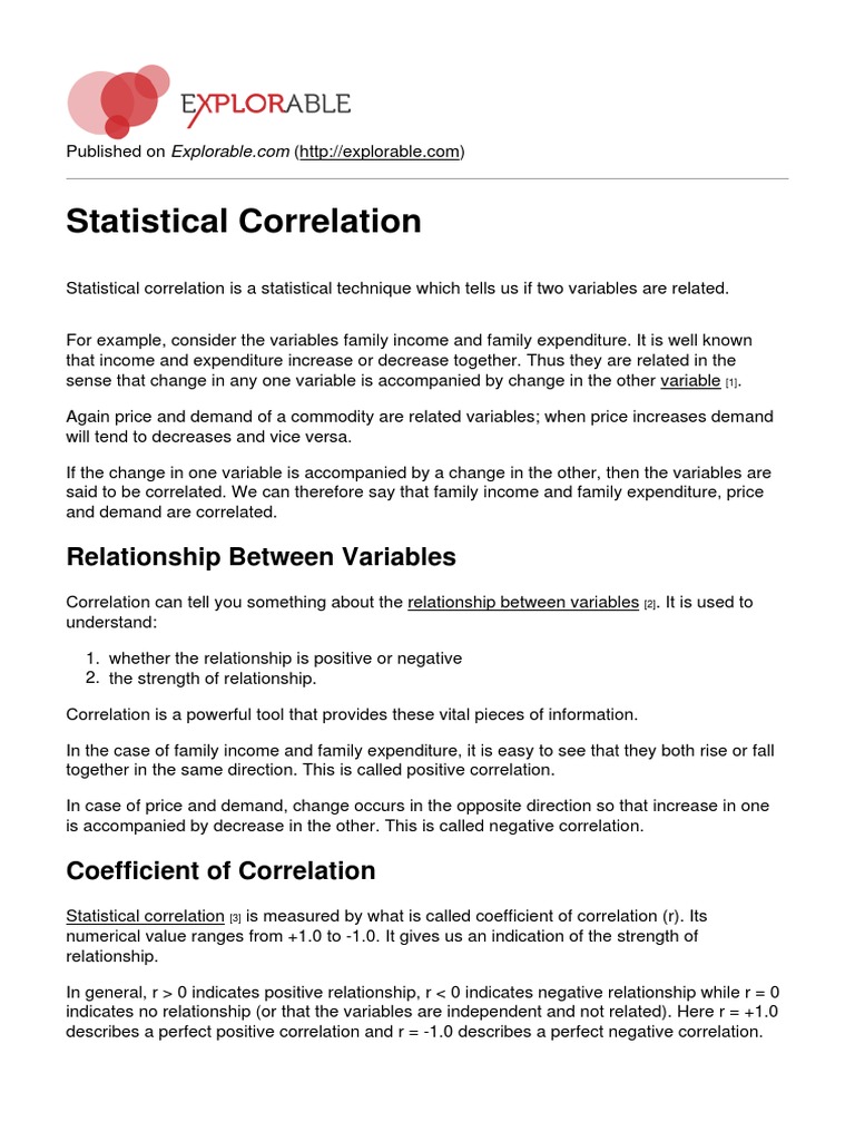 Statistical Correlation: Relationship Between Variables | PDF ...