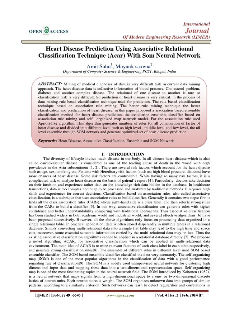 Heart Disease Prediction Using Associative Relational Classification Technique Acar With Som
