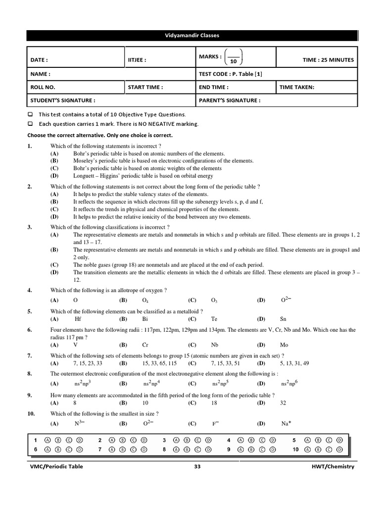 This Test Contains A Total of 10 Objective Type Questions. Each ...