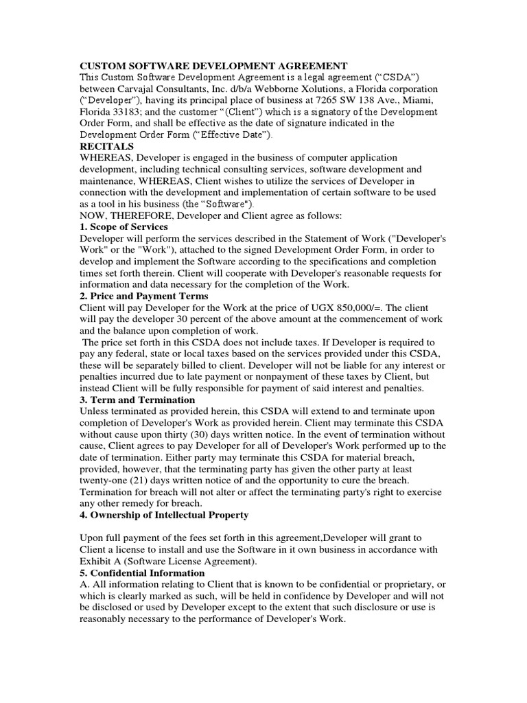 Custom Software Development Agreement | PDF | Arbitration | Indemnity