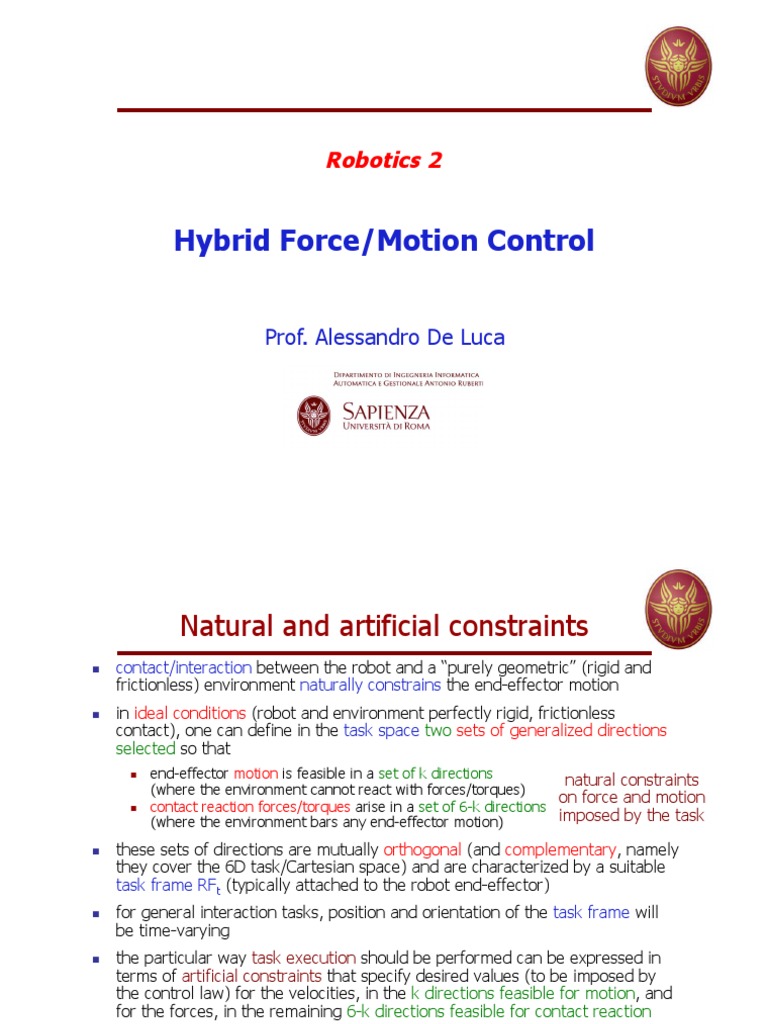 Hybrid Force/Motion Control: Robotics 2 | PDF | Robotics | Force