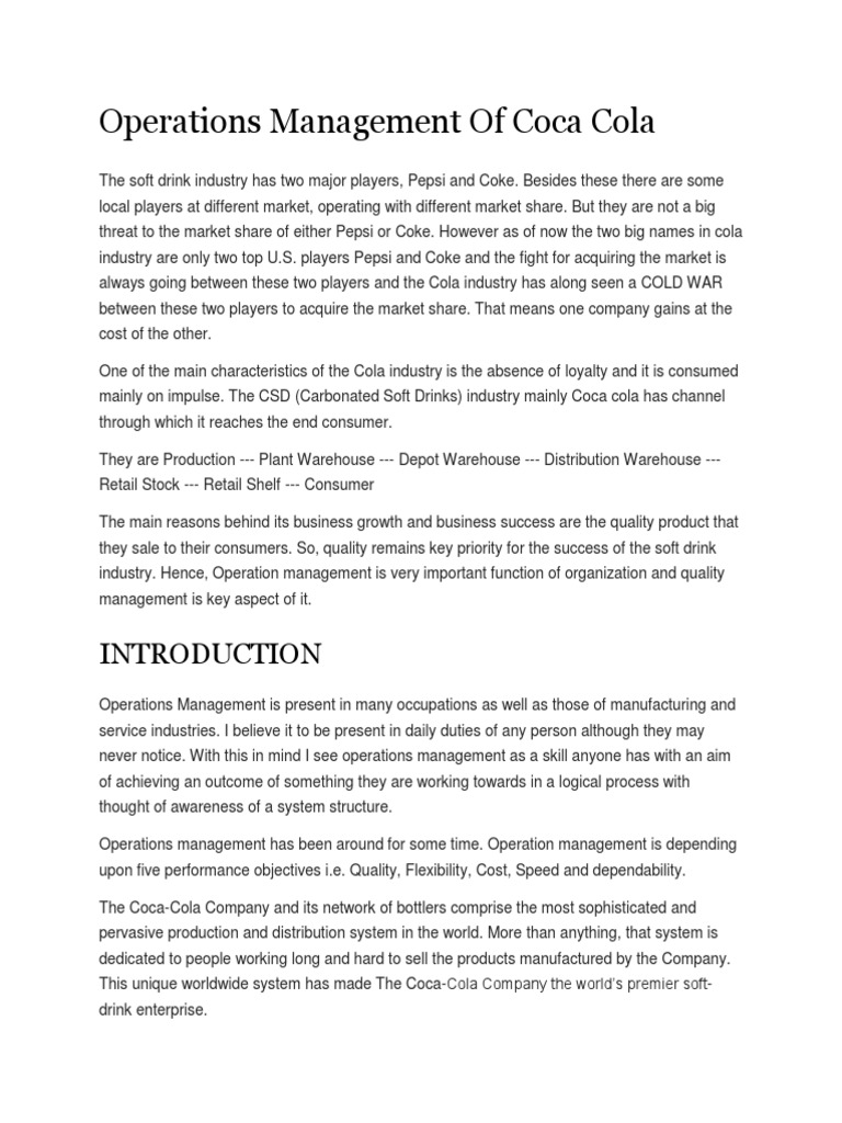 Operations Management of Coca Cola | PDF | Coca Cola | Pepsi