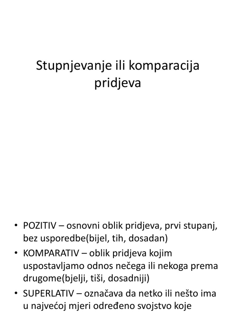 Stupnjevanje Ili Komparacija Pridjeva | PDF