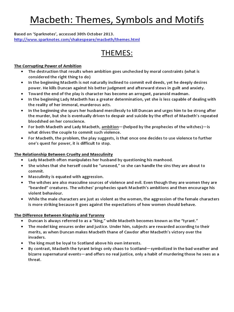 Macbeth Themes Sparknotes | PDF | Macbeth | Shakespearean Tragedies