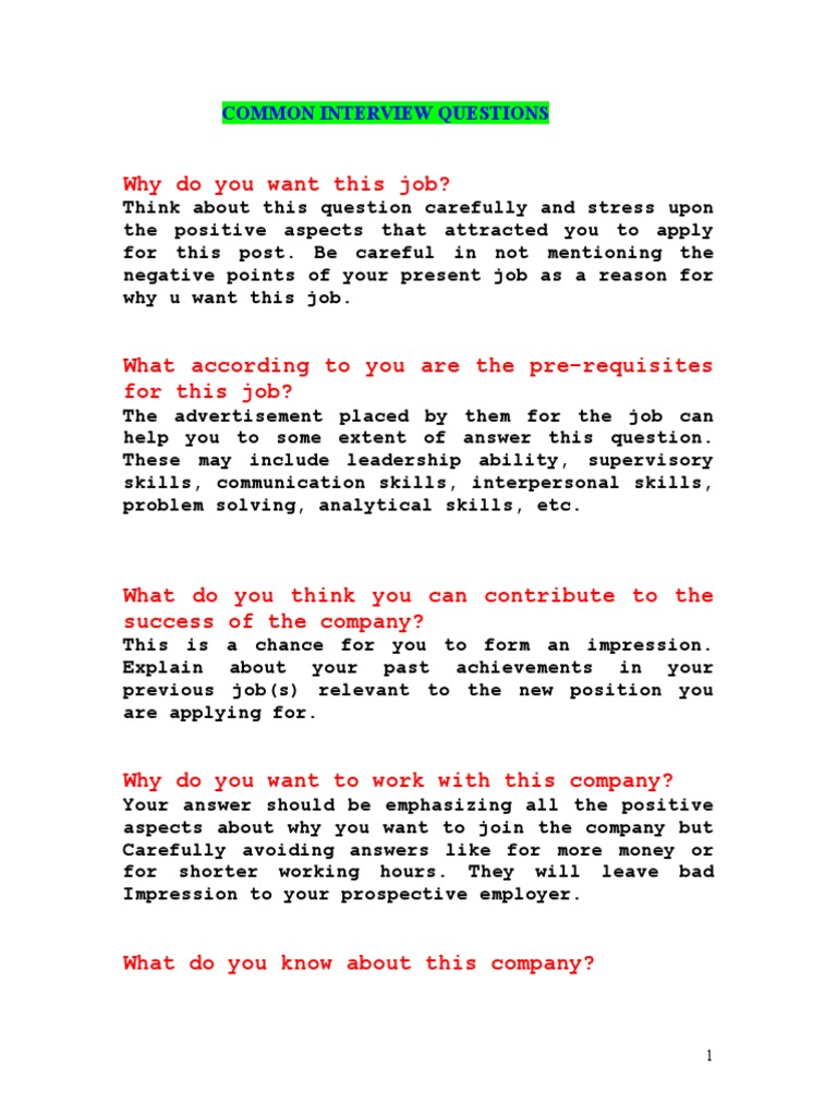 Common Interview Questions | PDF | Employment | Leadership