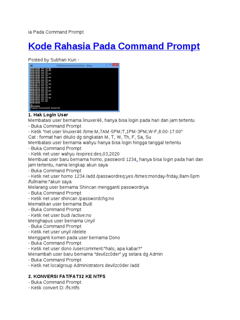 Kode Rahasia Pada Command Prompt | PDF