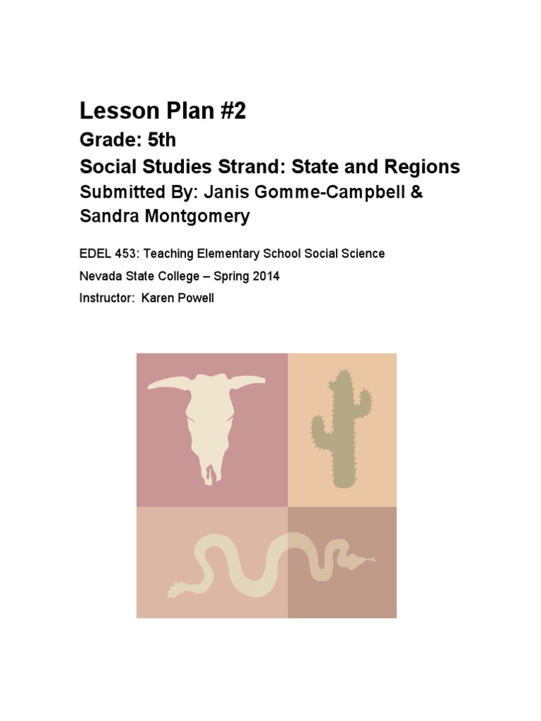 Lesson Plan #2: Grade: 5th Social Studies Strand: State and Regions ...