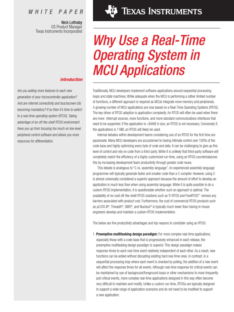 Why Use Rtos For Mcu Dev | PDF | Microcontroller | Operating System