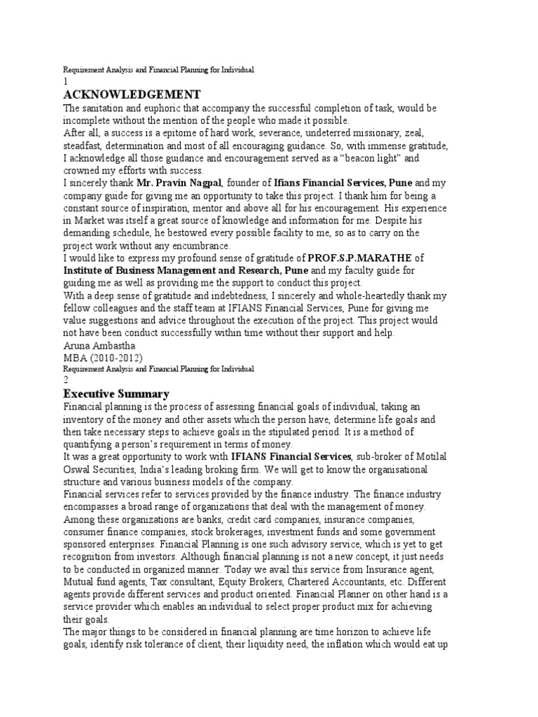 Financial Planning Requirements Analysis | PDF | Investor | Investing