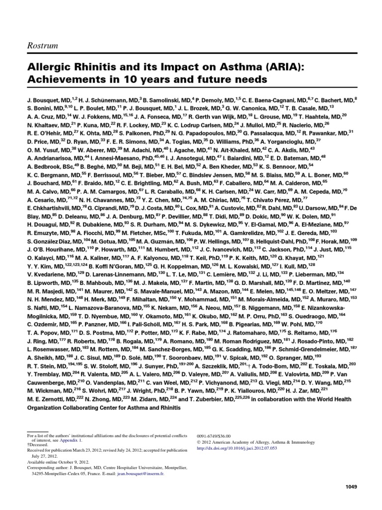 ARIA: 10 Years of Allergic Rhinitis Insights | PDF | Allergen | Allergy