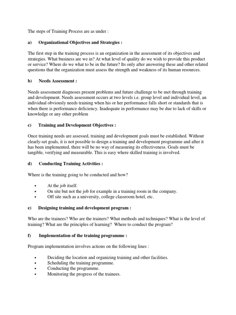 The Steps of Training Process Are As Under | PDF | Needs Assessment ...