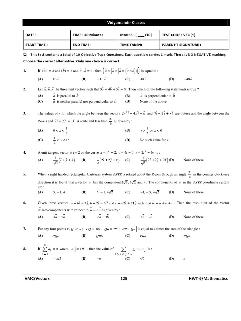 This Test Contains A Total of 10 Objective Type Questions. Each ...