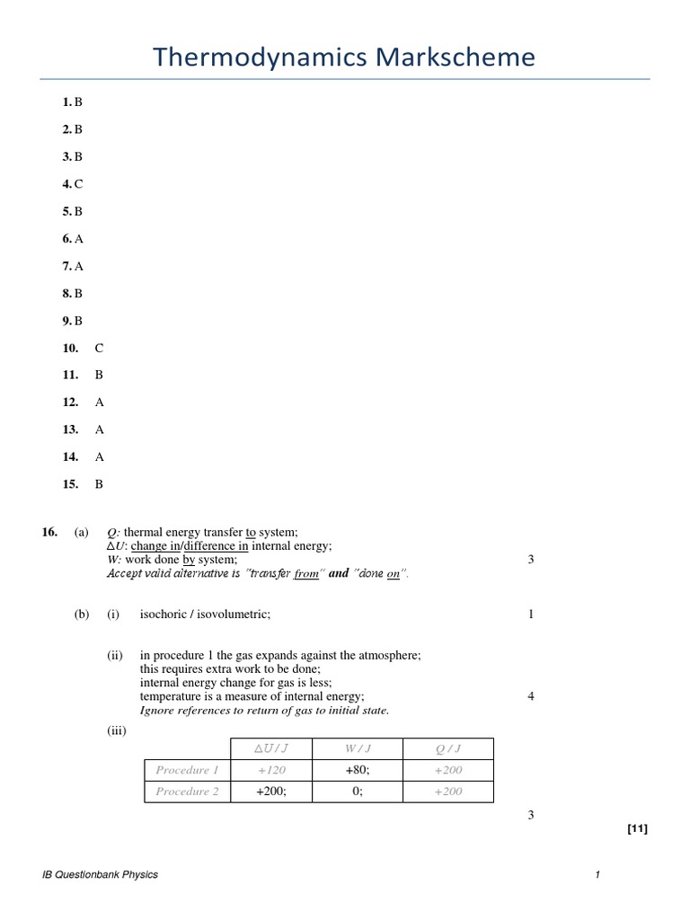 IB Physics Thermodynamics Markscheme | PDF | Gases | Heat