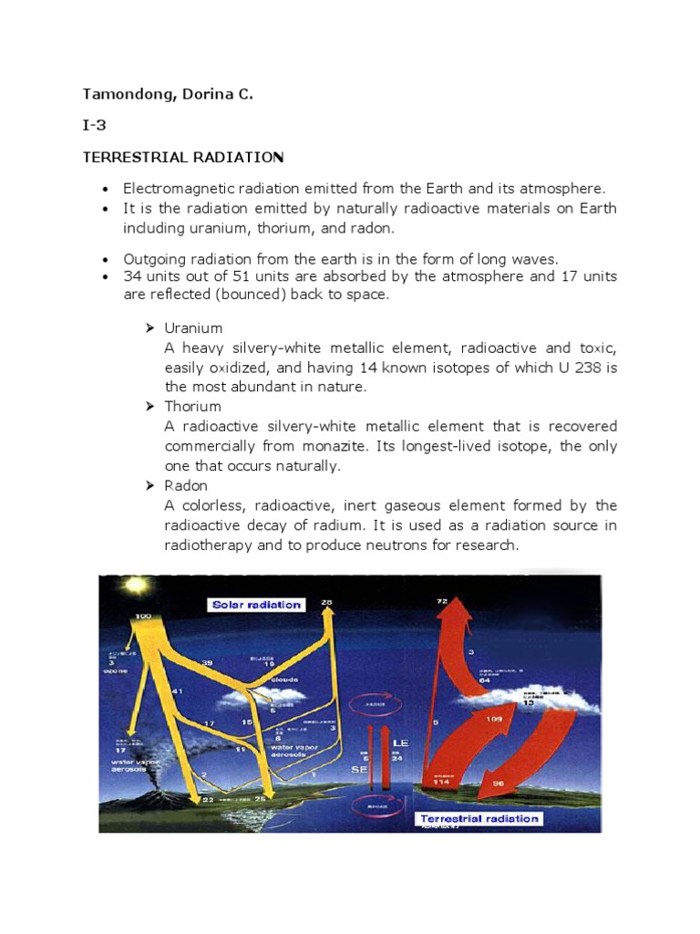 Tamondong, Dorina C. I-3 Terrestrial Radiation | PDF