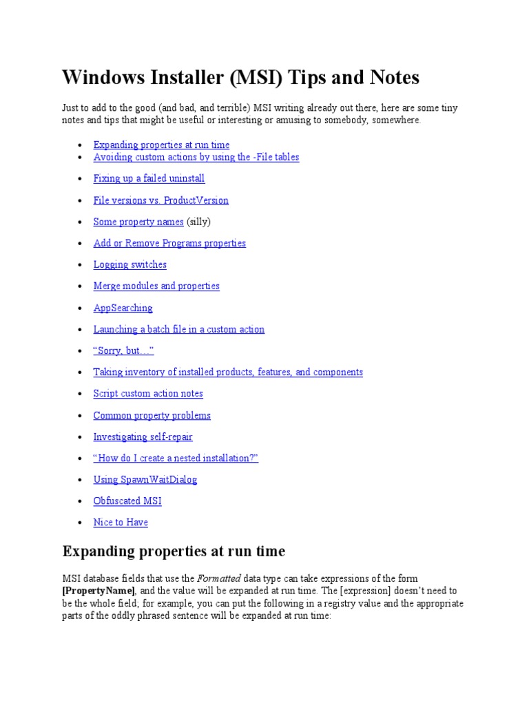 Windows Installer (MSI) Tips and Notes: Expanding Properties at Run ...