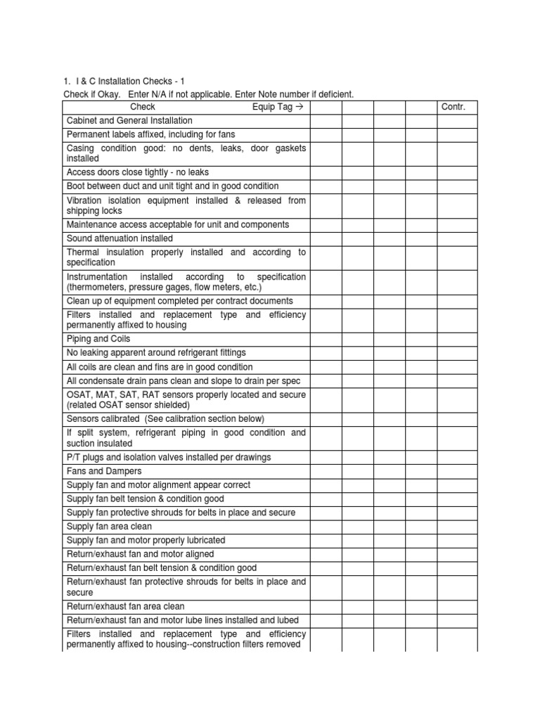 Instrumentation Check Sheet 1 | PDF | Duct (Flow) | Hvac