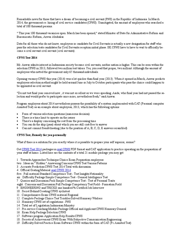 Soal CPNS 2014 | PDF | Civil Service | Test (Assessment)