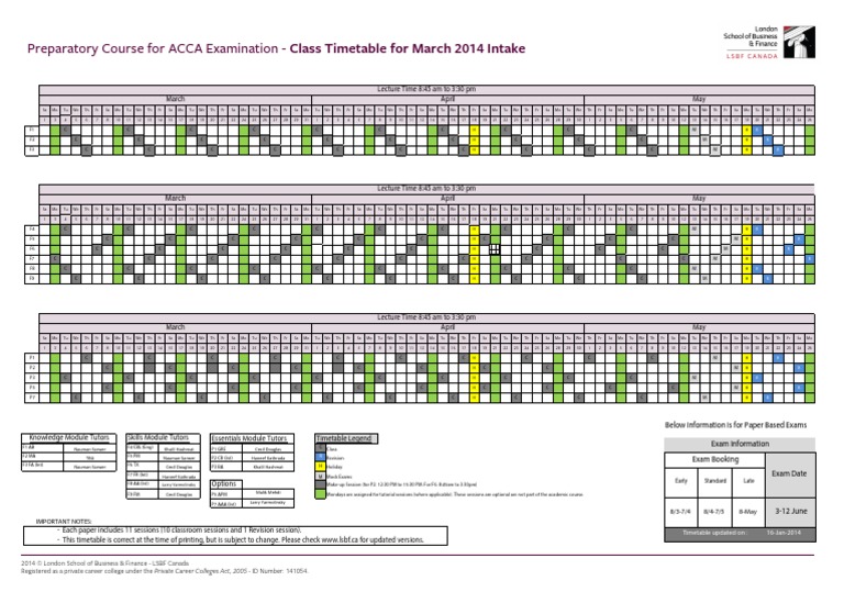 Class Timetable For March 2014 Intake: Preparatory Course For ACCA ...
