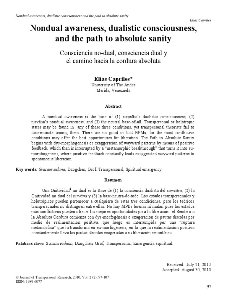 Nondual Awareness, Dualistic Consciousness, and The Path To Absolute ...