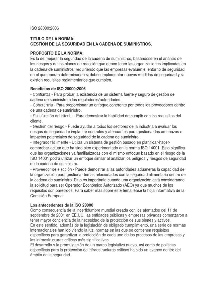Iso 28000 | PDF | Seguridad | Organización internacional para la ...