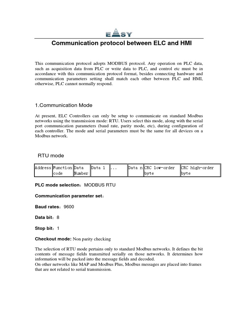 Modbus RTU Communication Protocol Between ELC | PDF | Programmable ...