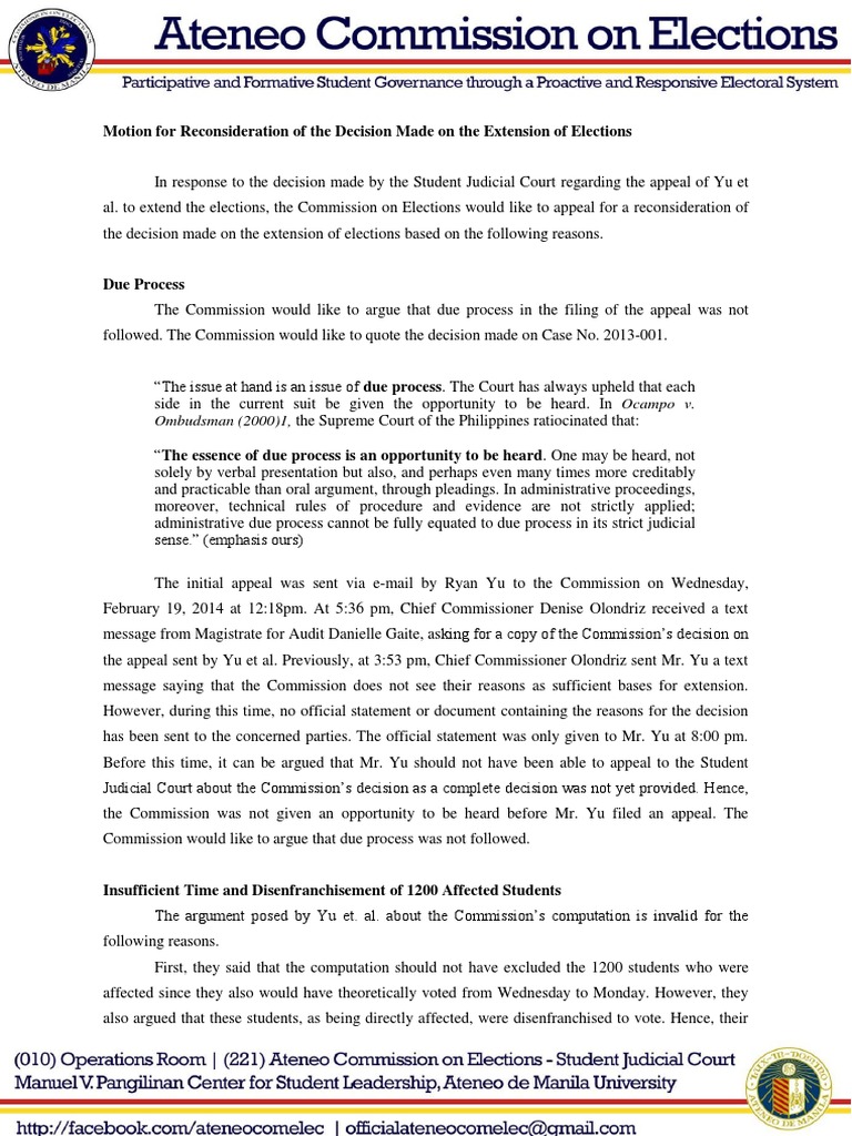 Motion For Reconsideration | PDF | Due Process Clause | Voting