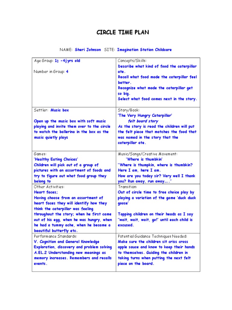 Circle Time Plan 1 | PDF