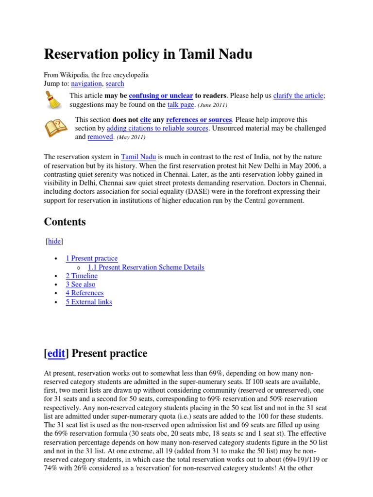 Reservation Policy in Tamil Nadu | PDF | Dalit | Government Of India