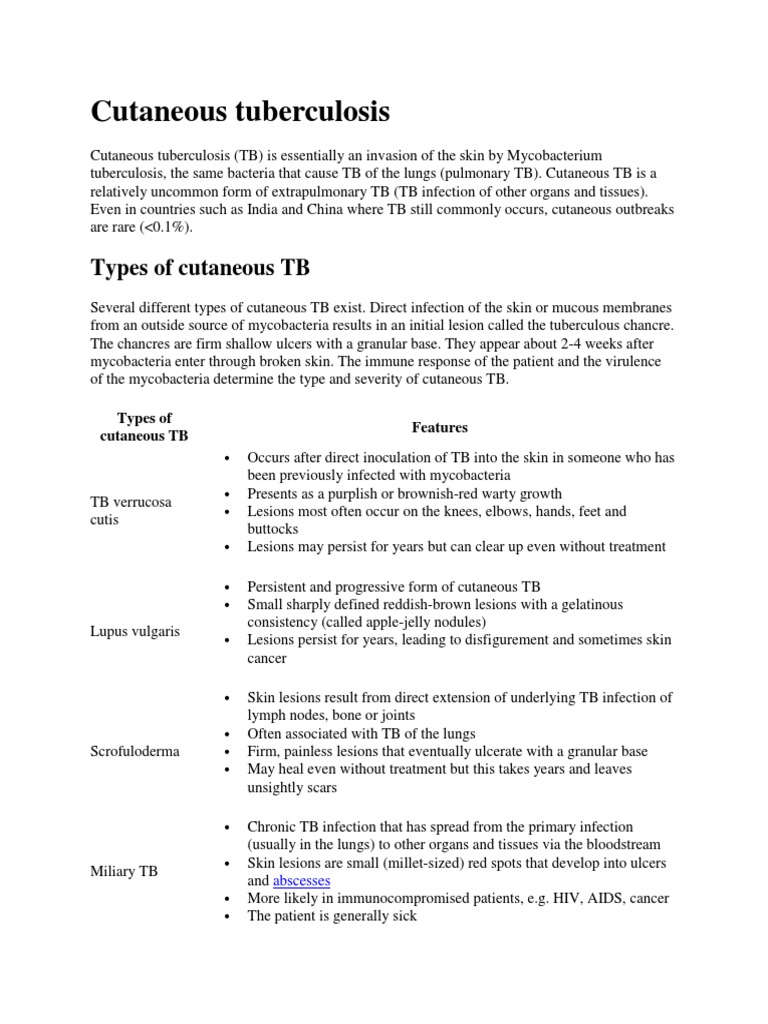 Cutaneous Tuberculosis | PDF | Tuberculosis | Cutaneous Conditions