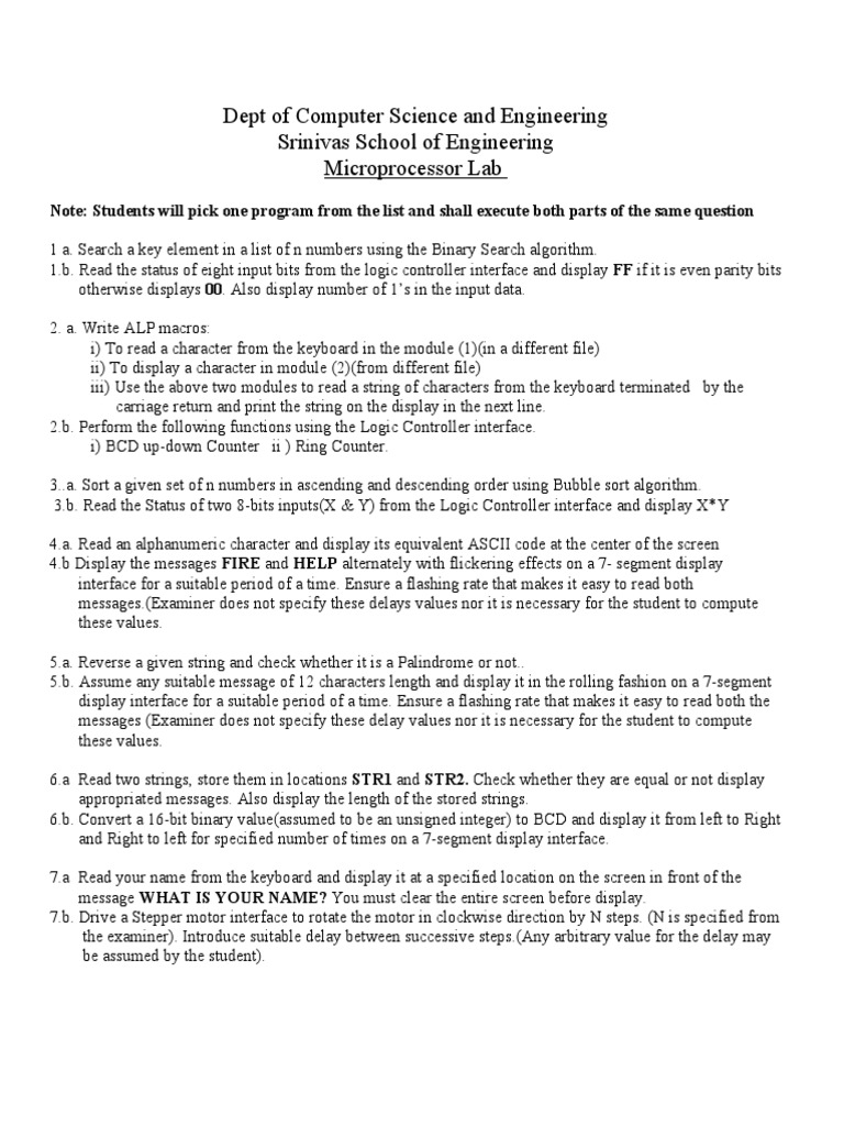 MP Lab Questions | Download Free PDF | String (Computer Science) | Binary Coded Decimal