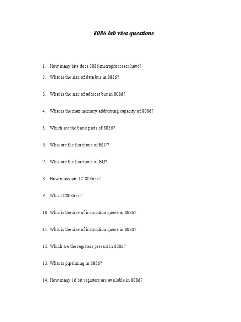 8086 Viva Questions | PDF | Computer Engineering | Computer Hardware