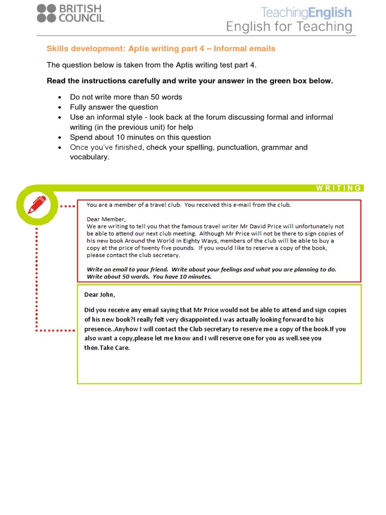 Aptis Writing: Informal Email Skills | PDF