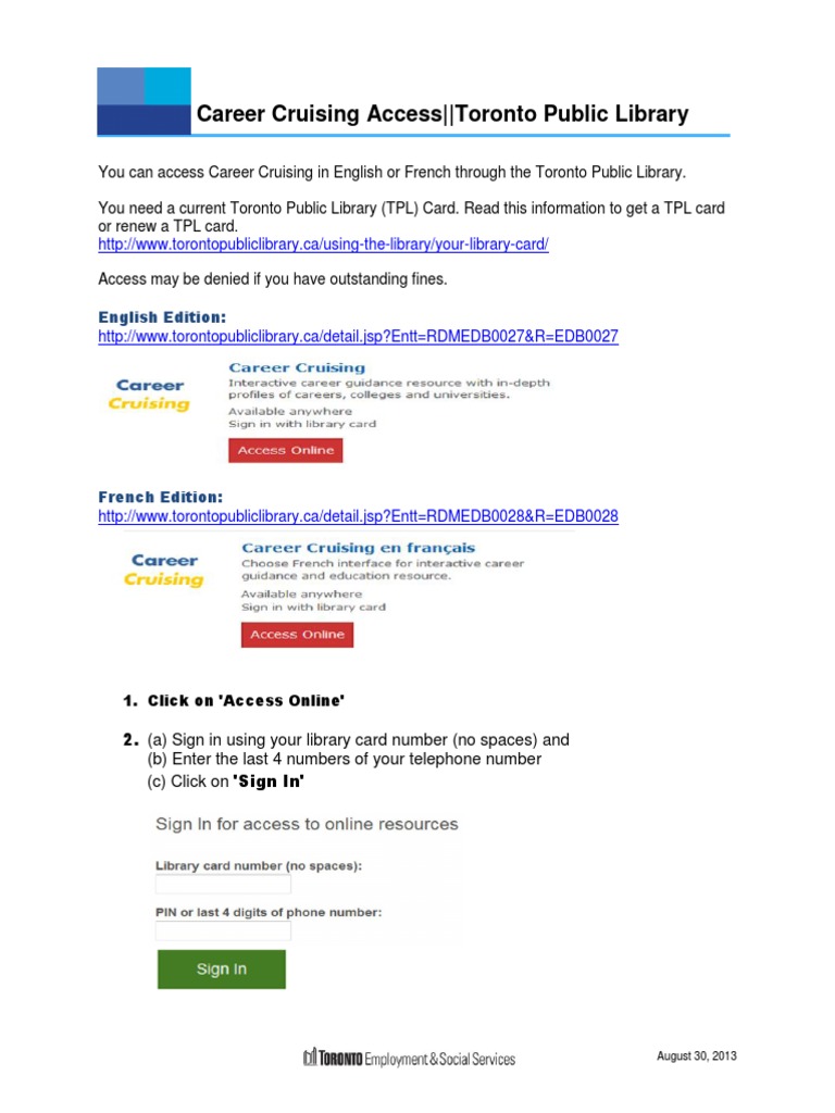Renew Your TPL Card for Career Cruising | PDF